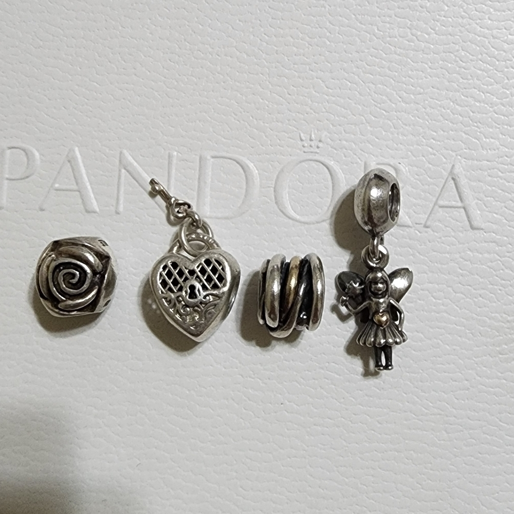 Pandora Bundle 4 Retired Charm Sterling Silver And 14… - Gem